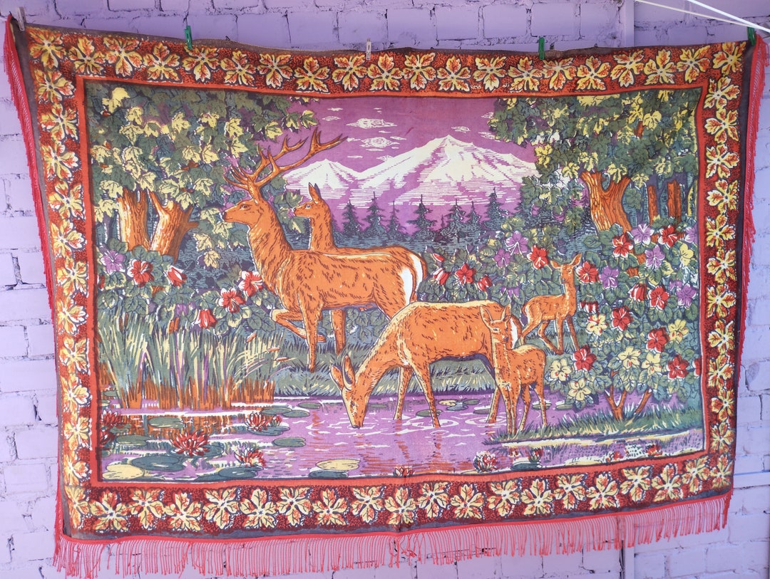 Antique Plush Carpet Soviet Velvet Tablecloth Soviet - Etsy