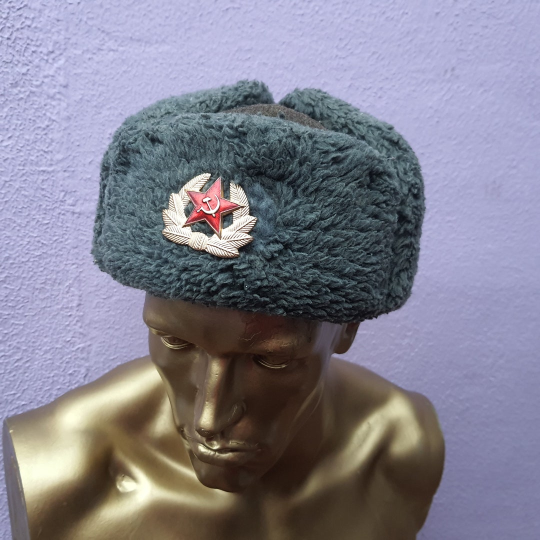 Soviet Badge Ushanka Russian Bomber Hat Warm Earflap Winter Army ...