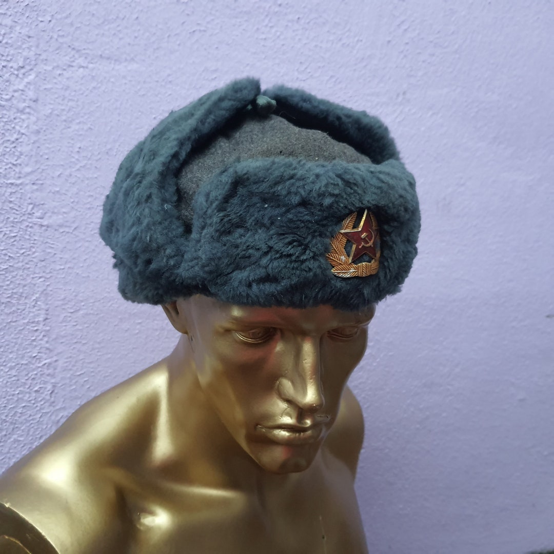 Soviet Badge Ushanka Russian Bomber Hat Warm Earflap Winter Army ...