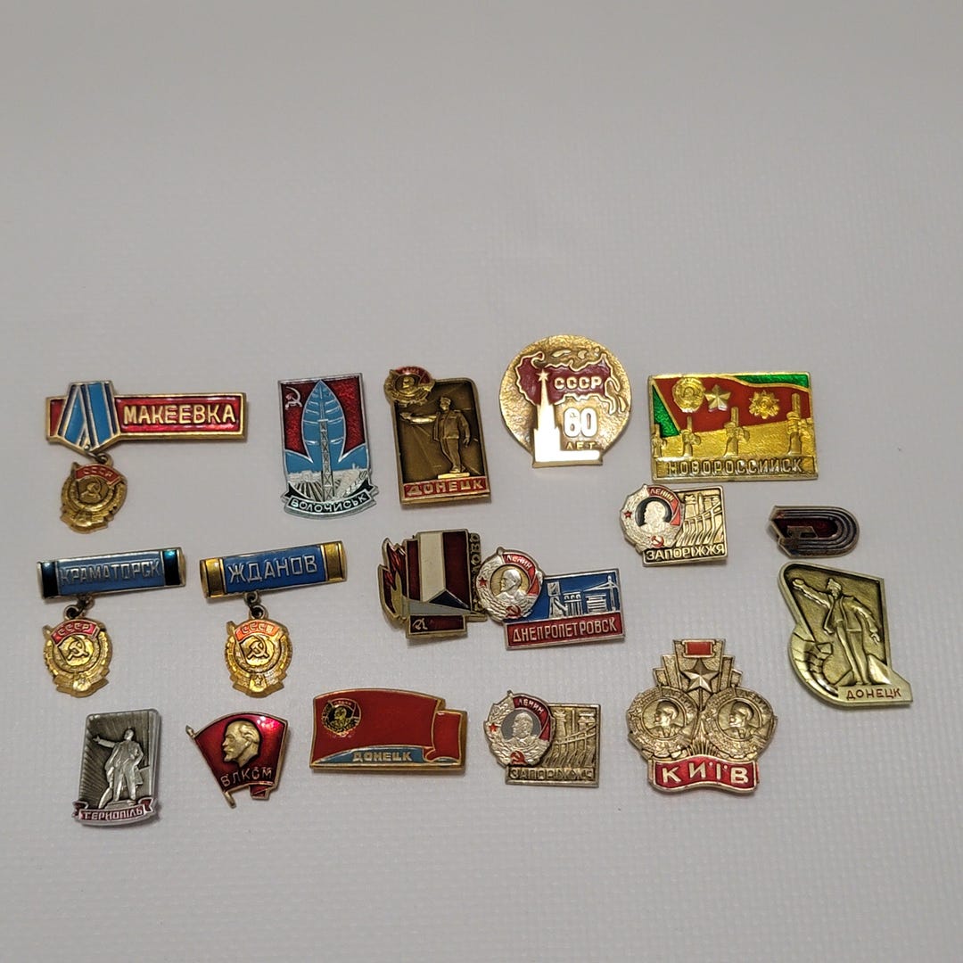 Set of 17 Badges, USSR Badges, Soviet Badges, Era of Communism, 70s ...