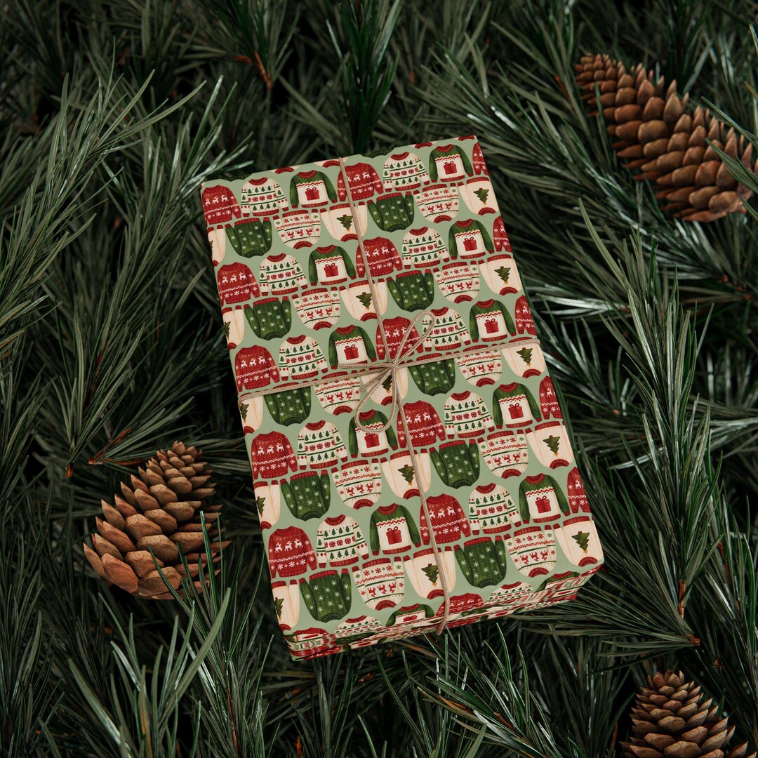 Ugly Christmas Sweater Wrapping Paper | Holiday Gift Wrap Roll - Etsy