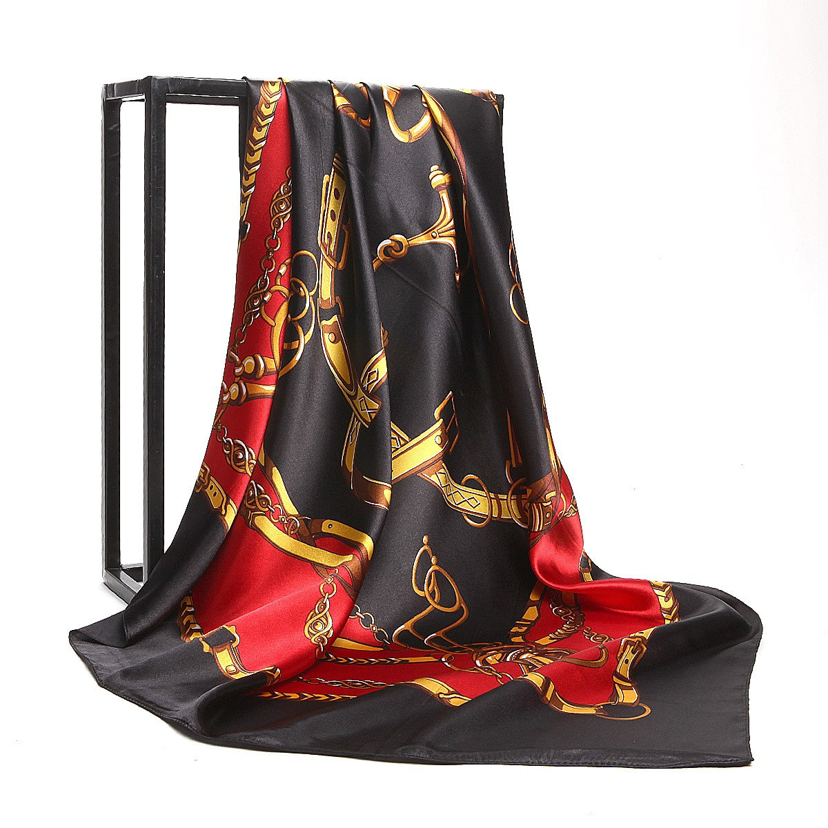 NEW LARGE Black Gold Designer Print Scarf Silk Satin Style - Etsy Canada