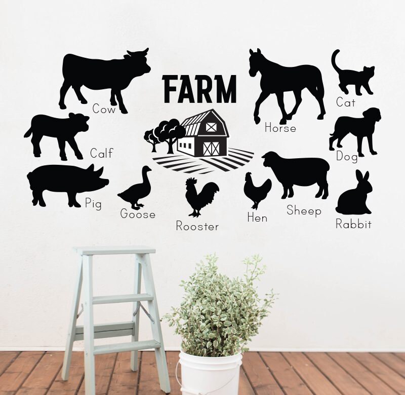Deluxe Farm Animal Classroom Silhouette - 13 Pack - Vinyl Wall Decal ...