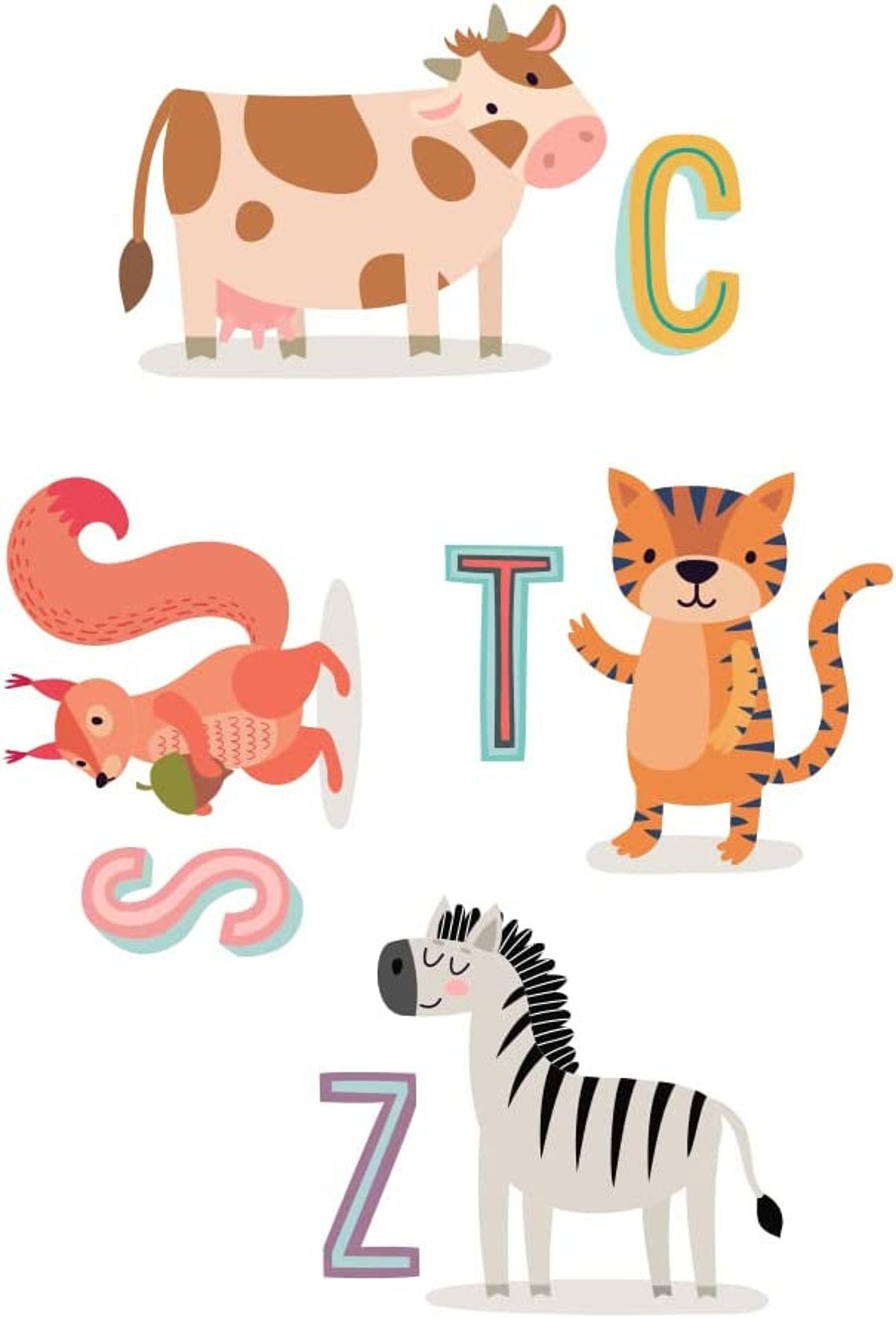 Alphabet and Animals - 52 Large 4 Inch Decals – Classroom Sensory ...