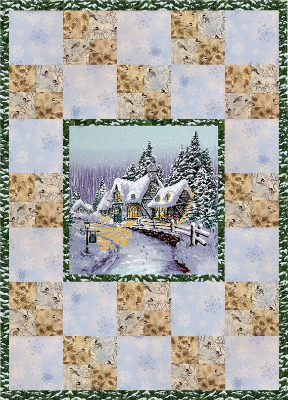 Snowy Cottage Lap Quilt Kit Includes Binding and Backing | Etsy