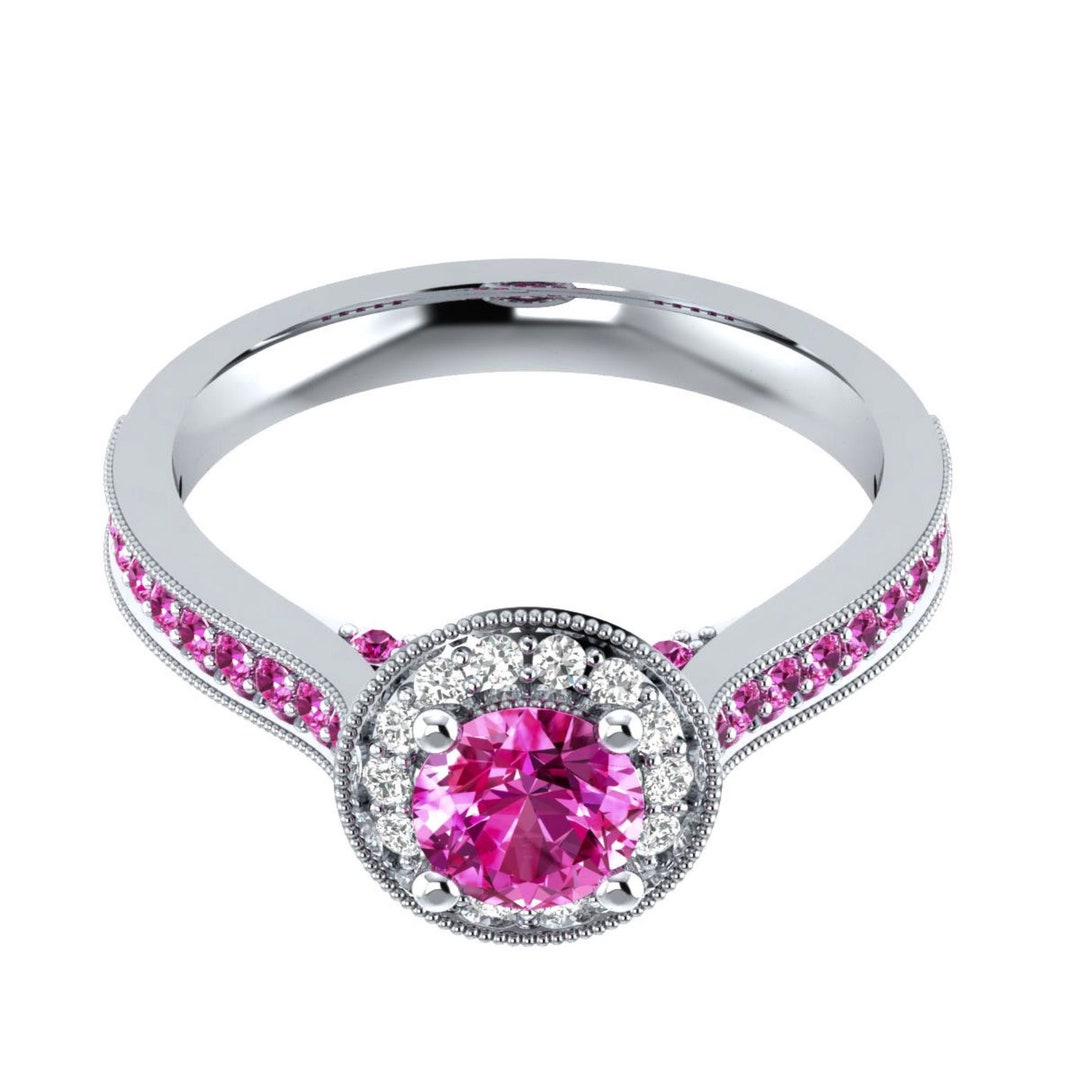 Pink Lab Diamond Halo Engagement Ring, 925 Silver - Etsy