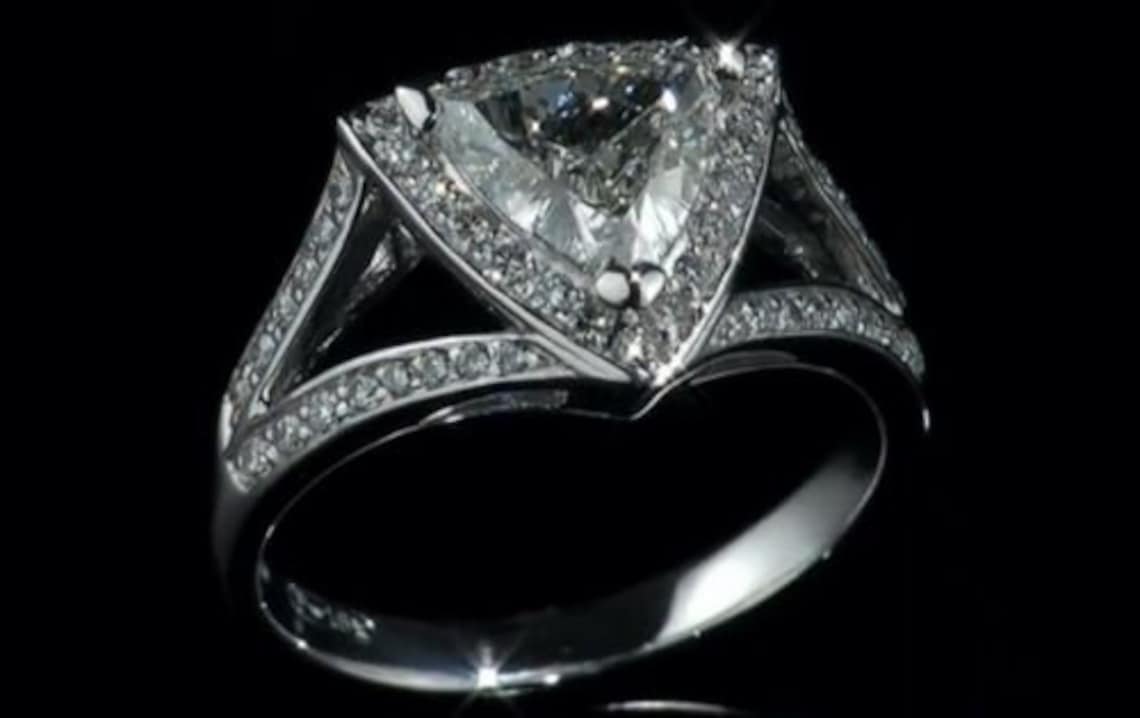 Trillion Cut Lab Diamond Ring: White Gold Halo Engagement Ring - Etsy UK