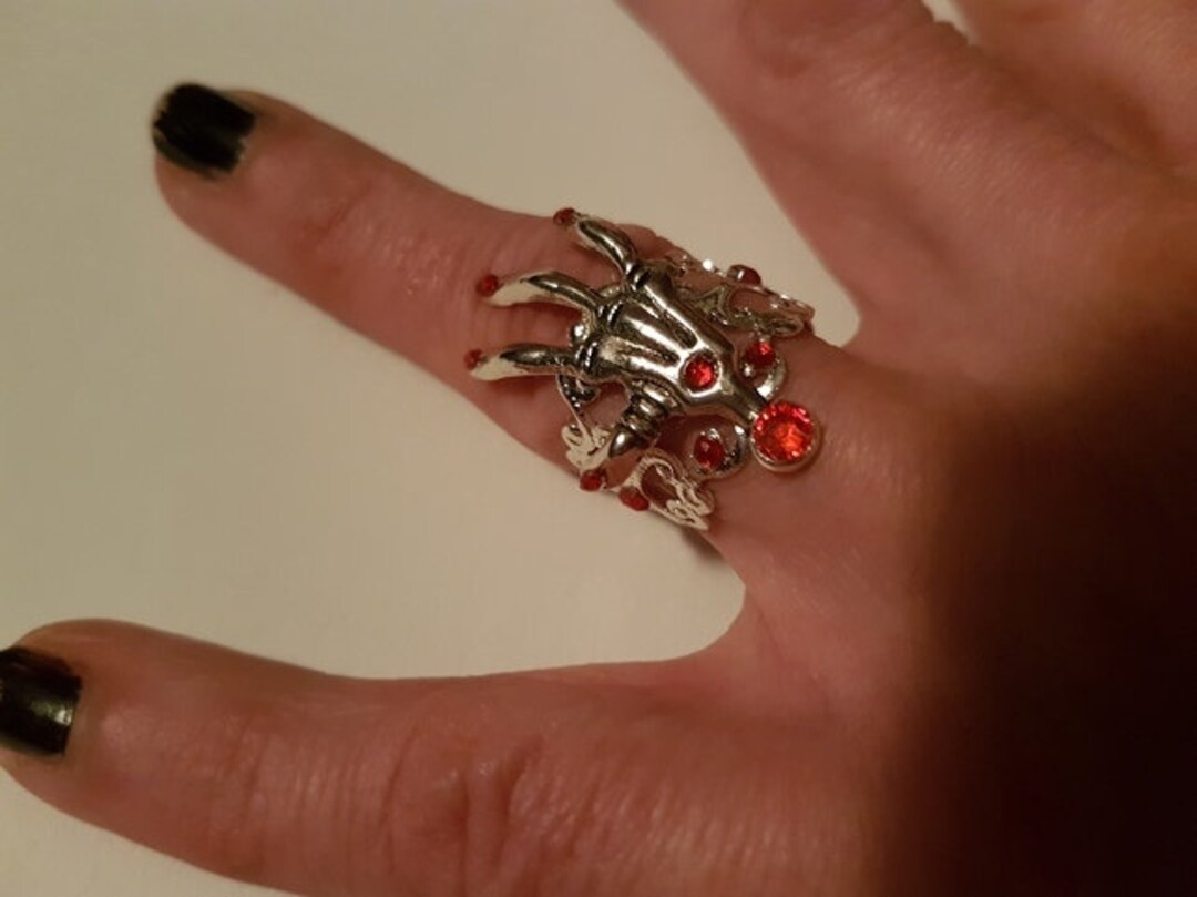 Creepy Crawly Skeleton Hand Sparkly Red Contrast Crystal Rhinestones ...