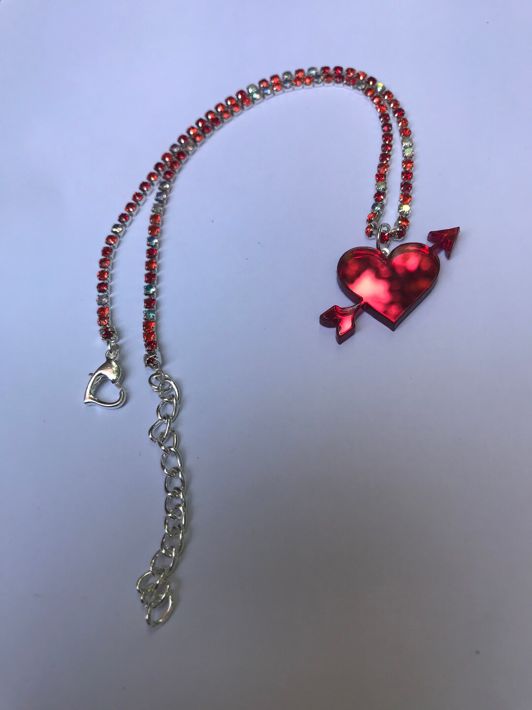 Mirrored Red Arrowed Heart Love Struck Mirror Pendant Sparkly Red ...