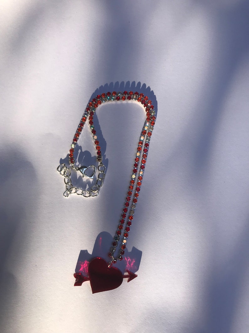 Mirrored Red Arrowed Heart Love Struck Mirror Pendant Sparkly Red ...