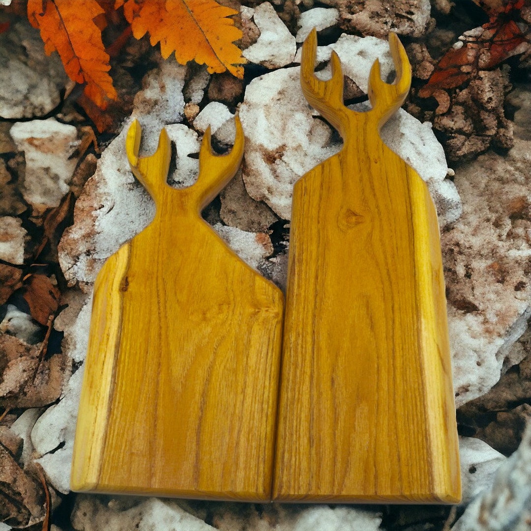 Acacia Cutting Board With Deer Antler, Cheese Board, Charcuterie Board ...