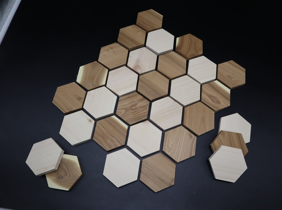 Hexagons Natural Wood Hand-cut DIY Pieces, Natural Dark and Light Color ...