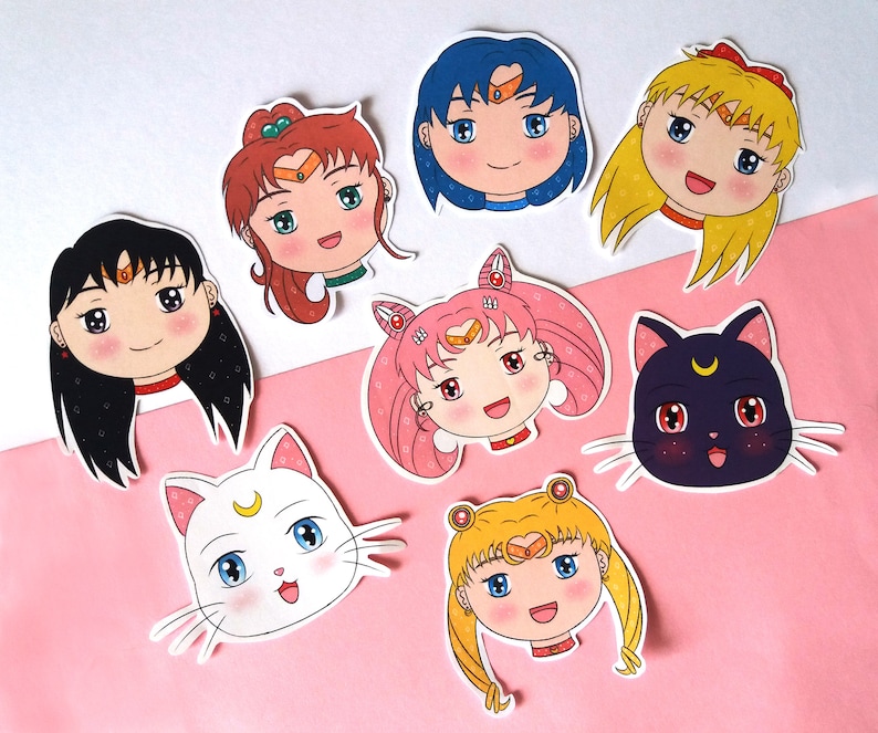 Sailor Moon Stickers Mercury Venus Mars Jupiter Chibimoon Luna Artemis ...