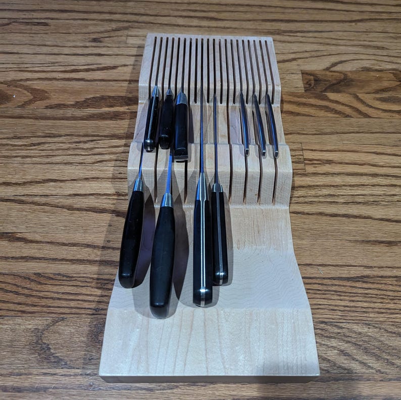 In-drawer Knife Block | Handmade in USA, Maple and Walnut. Space-saving ...