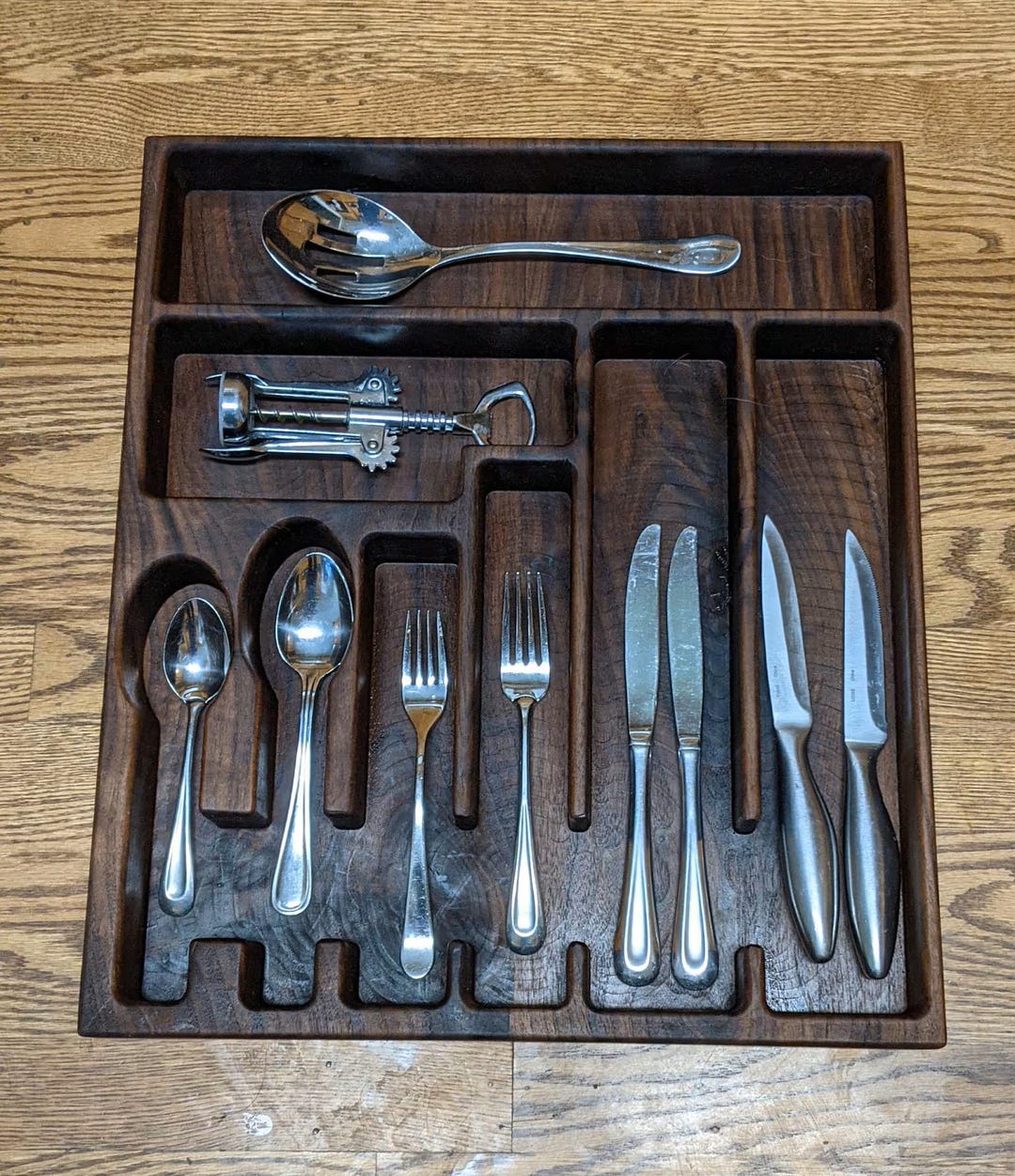 Customizable Solid Walnut Wood Cutlery Tray and Optional Side Tray for ...