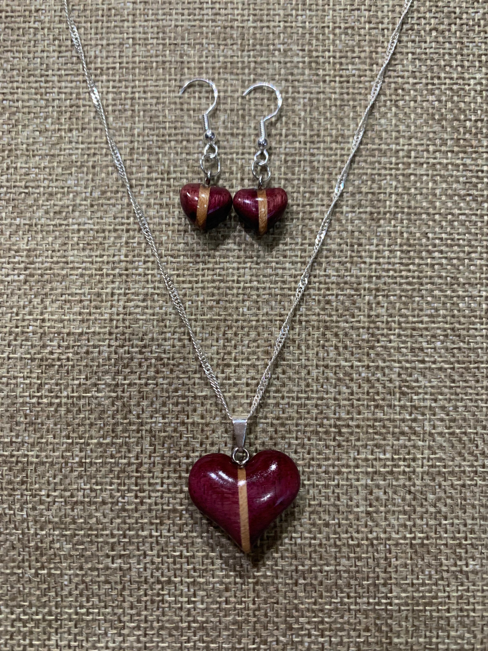 Wood Heart Necklace and Earring Set Purpleheart & Maple | Etsy