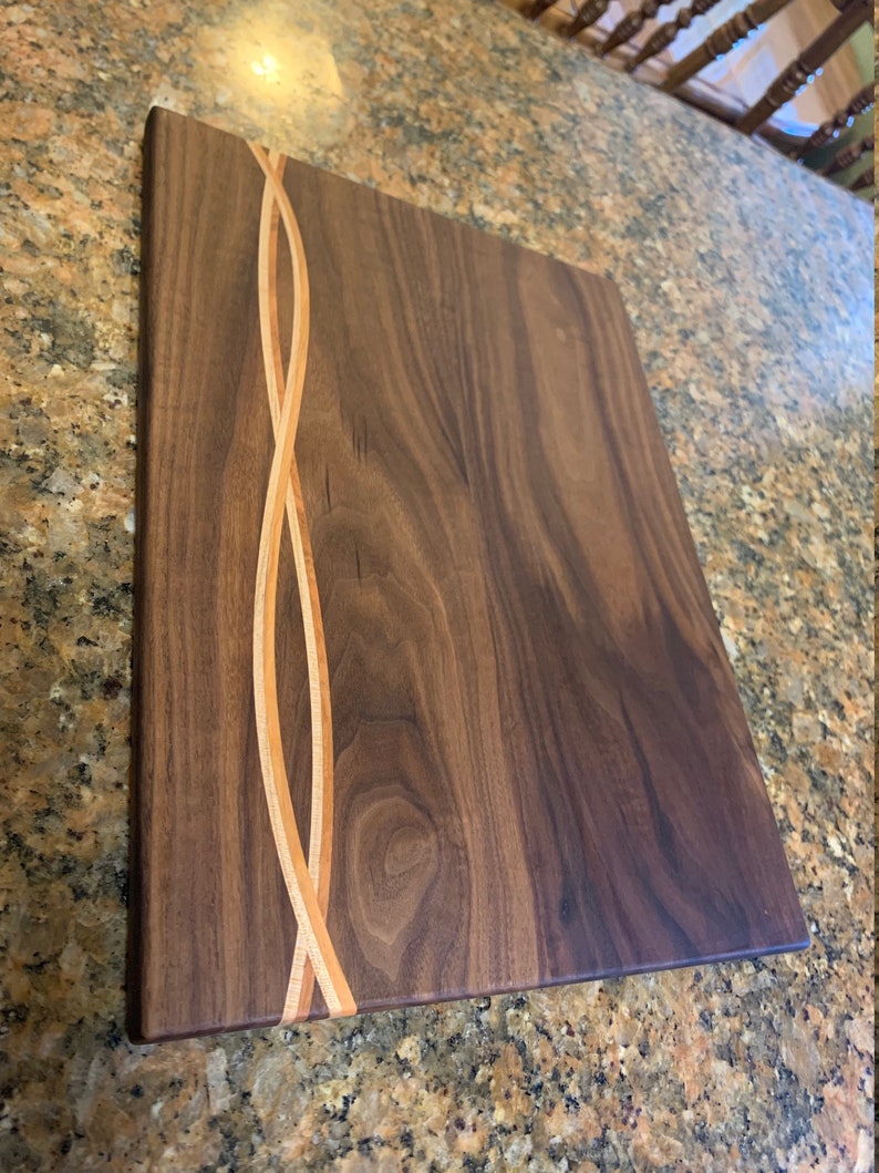 Wood cutting board with Inlay walnut cherry and maple | Etsy