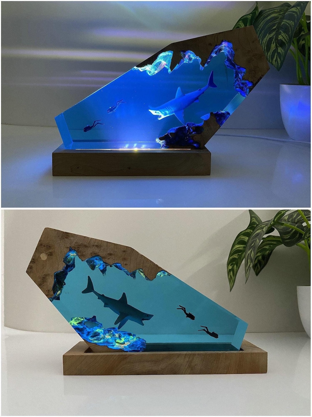 Shark Resin Lamp | Ocean Resin Night Light| Scuba Diving Gifts | Great ...