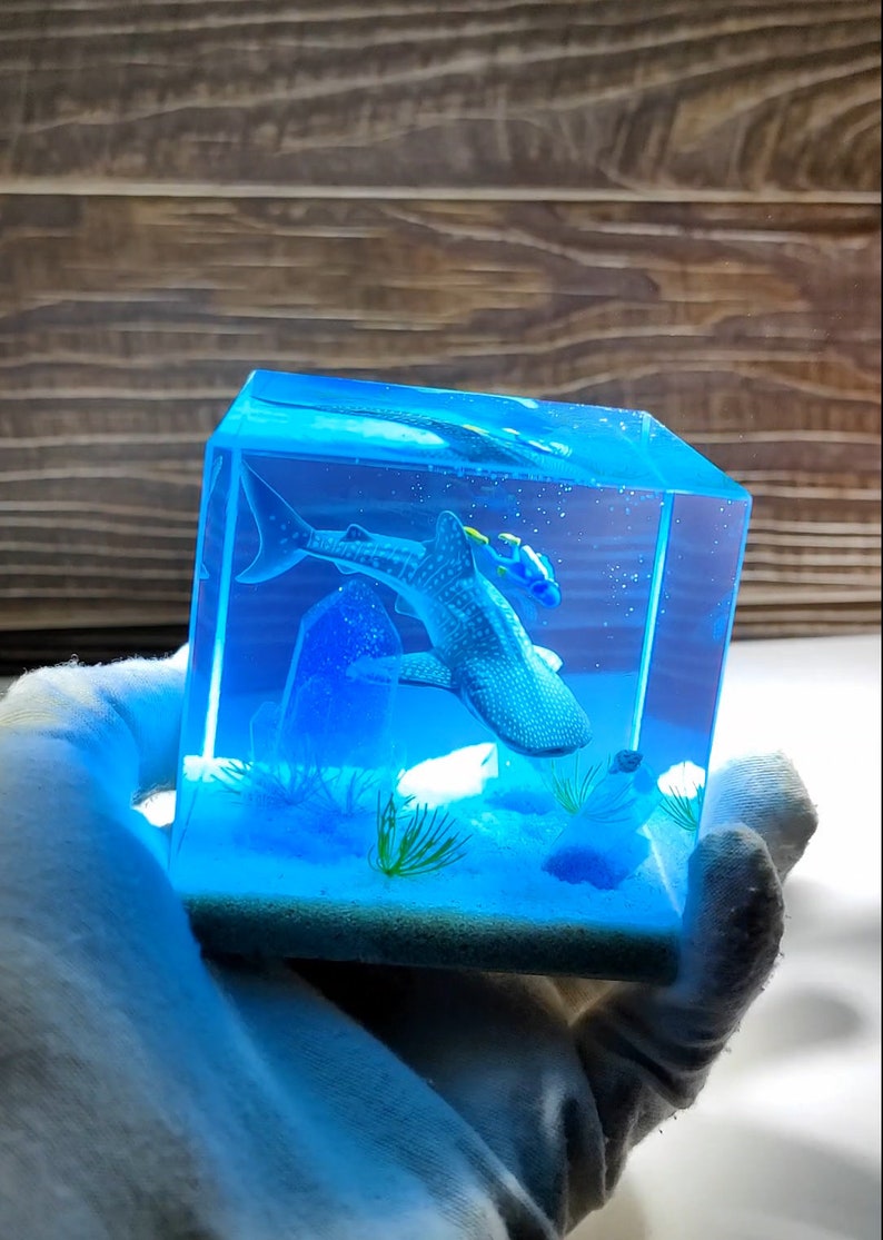Whaleshark Resin Diorama, Glow-in-dark Ocean Art, Scuba Diver Gift ...