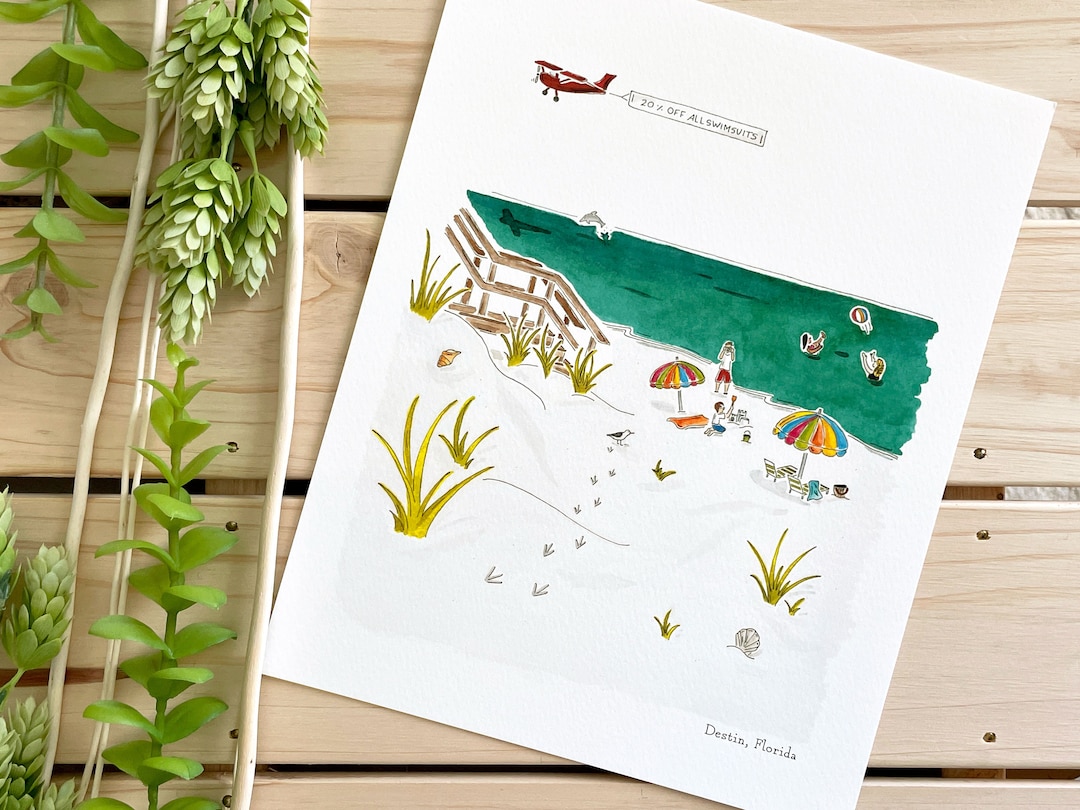 Destin Watercolor Art Print 8x10 Print Florida Travel Art City Wall ...