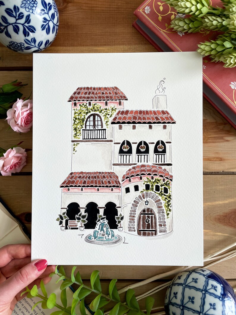 Spanish Hacienda Watercolor Art Print 8x10 Print Travel - Etsy