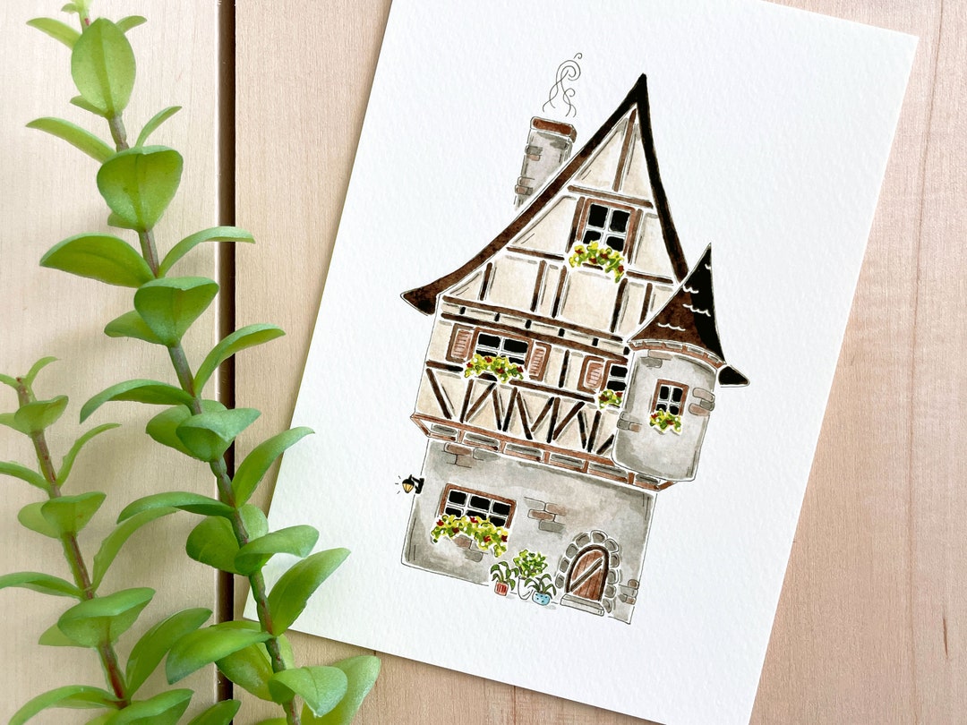 German Tudor Watercolor Art Print | 5x7 Print | Travel Art | Wall Decor ...