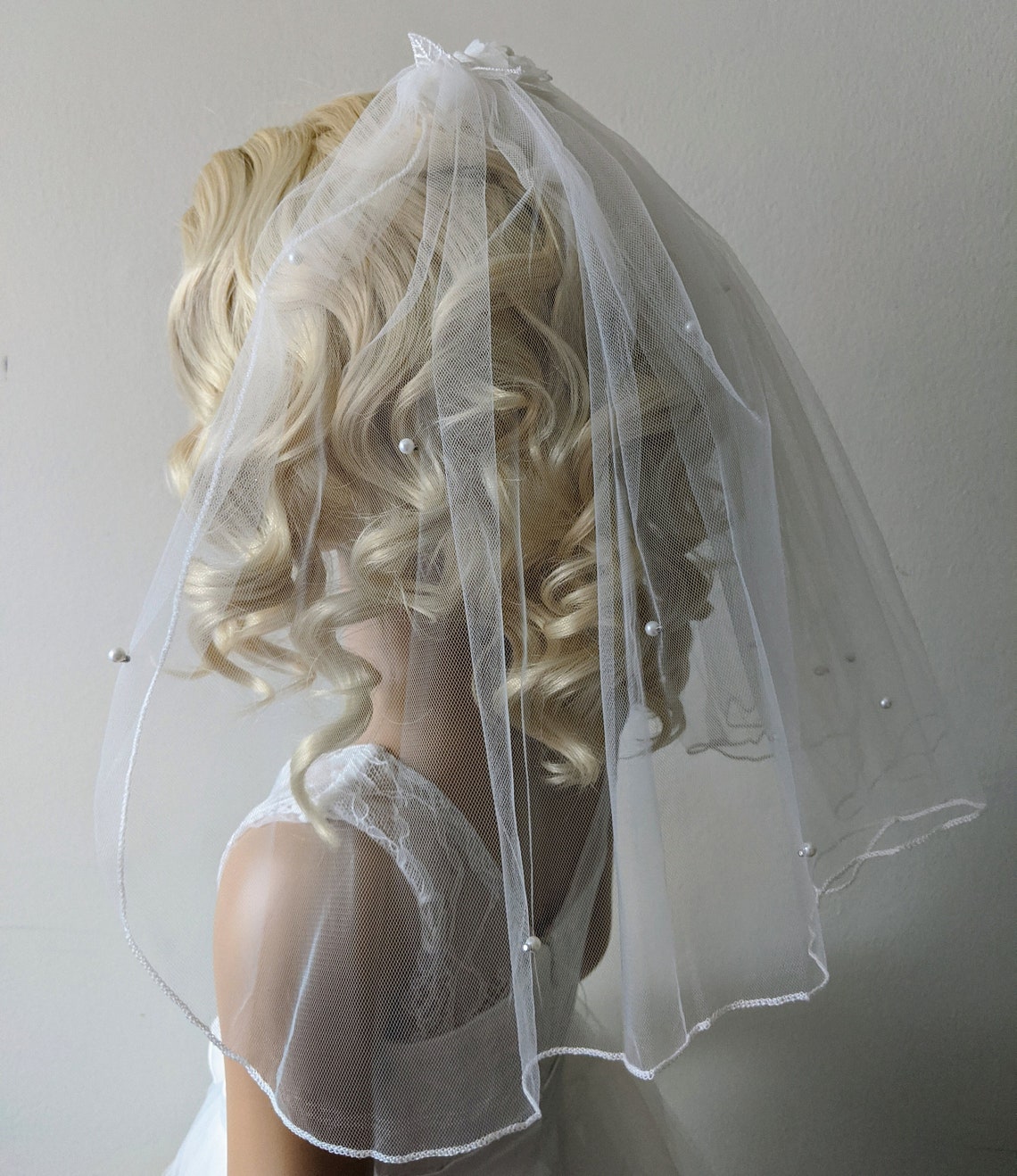 White Communion Veil With Scattered Pearls and Lace Comb - Etsy