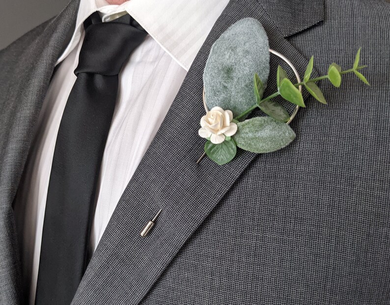 Groomsmen Hoop Boutonniere Sage Greenery Buttonhole With - Etsy