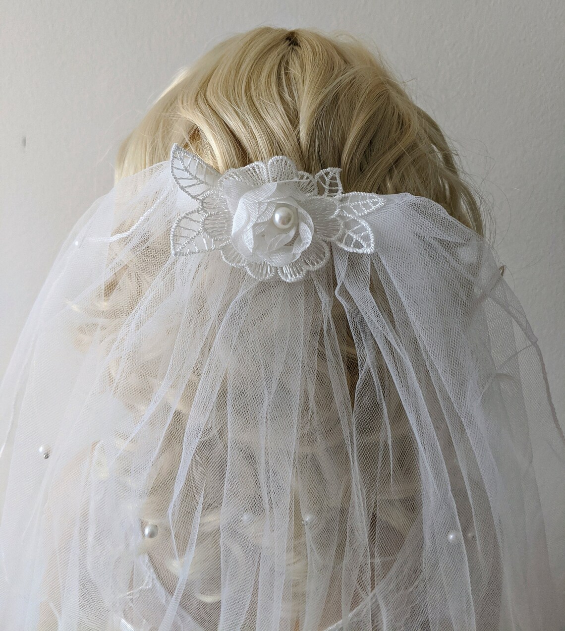 White Communion Veil With Scattered Pearls and Lace Comb - Etsy