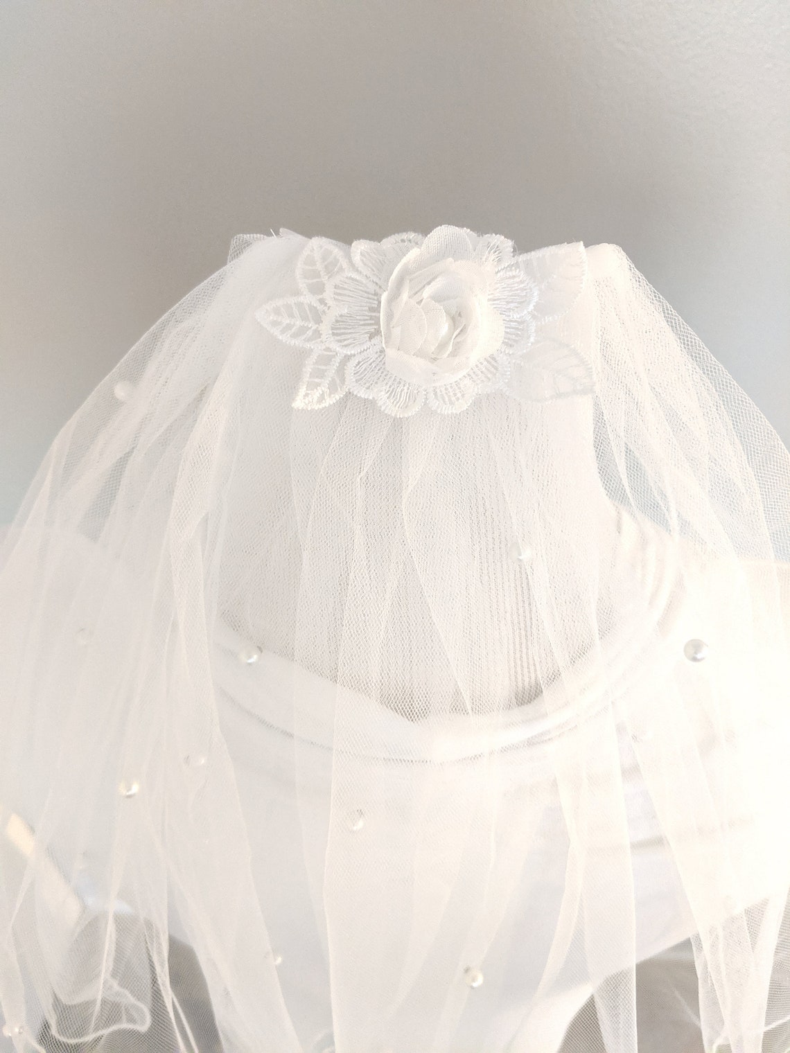 White Communion Veil With Scattered Pearls and Lace Comb - Etsy