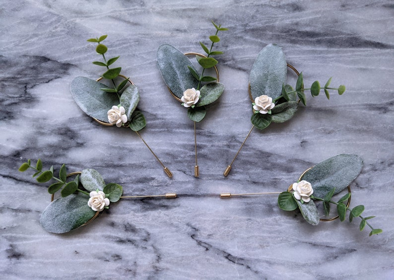 Groomsmen Hoop Boutonniere Sage Greenery Buttonhole With - Etsy