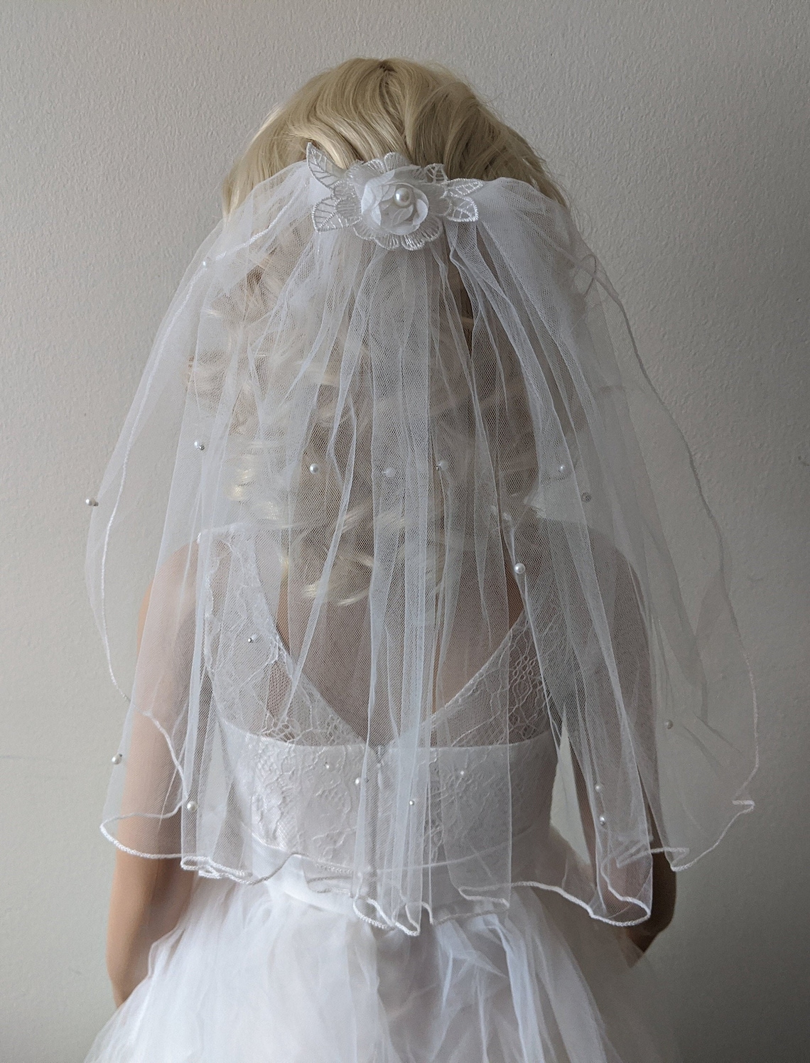 White Communion Veil With Scattered Pearls and Lace Comb - Etsy