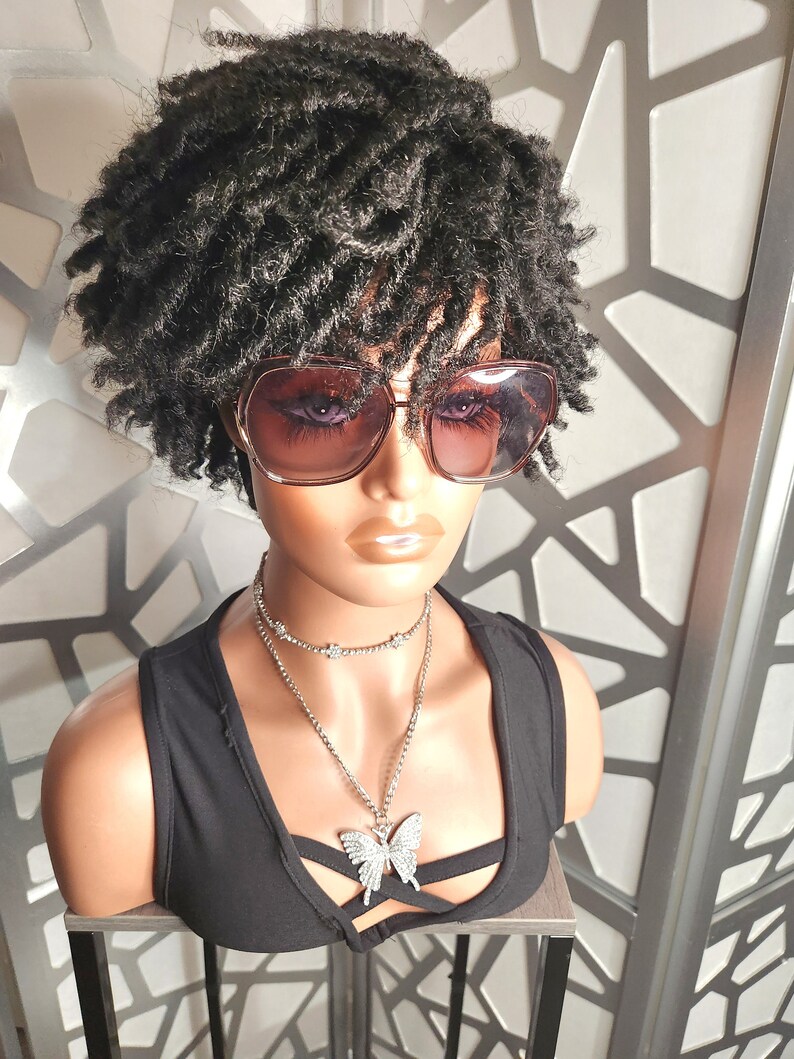 Black Twist Wig Locs Dreadlocks Human Hair Blend Glueless Wig Faux ...