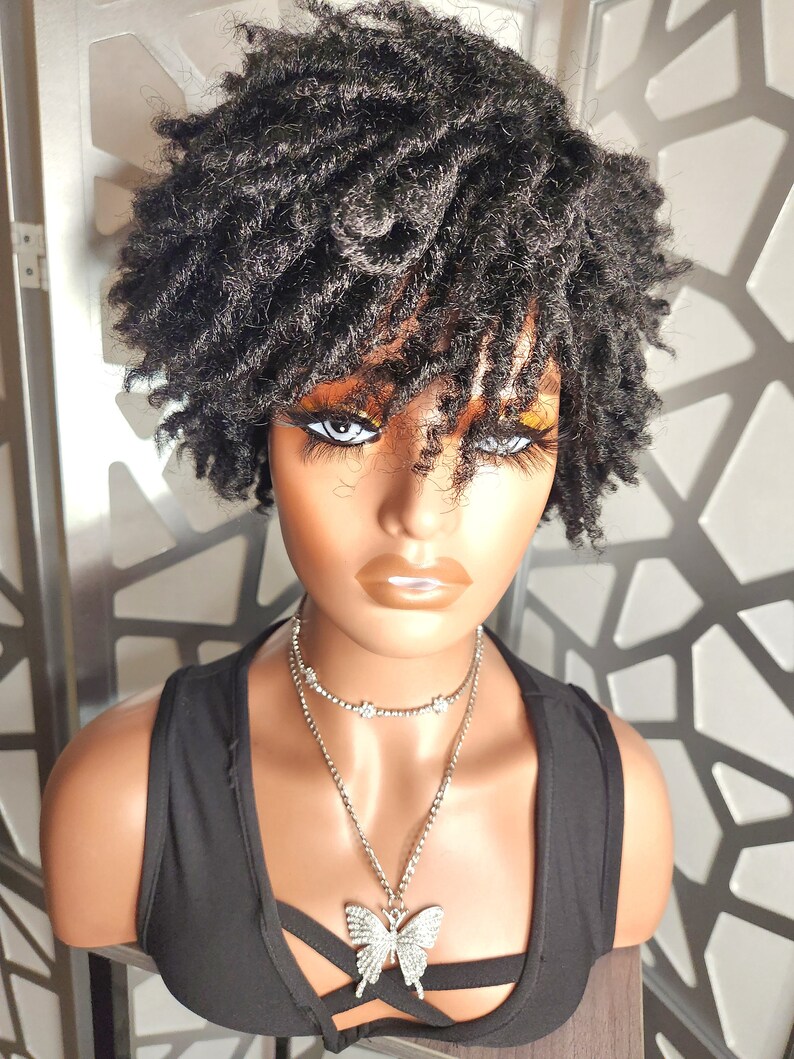 Black Twist Wig Locs Dreadlocks Human Hair Blend Glueless Wig Faux ...