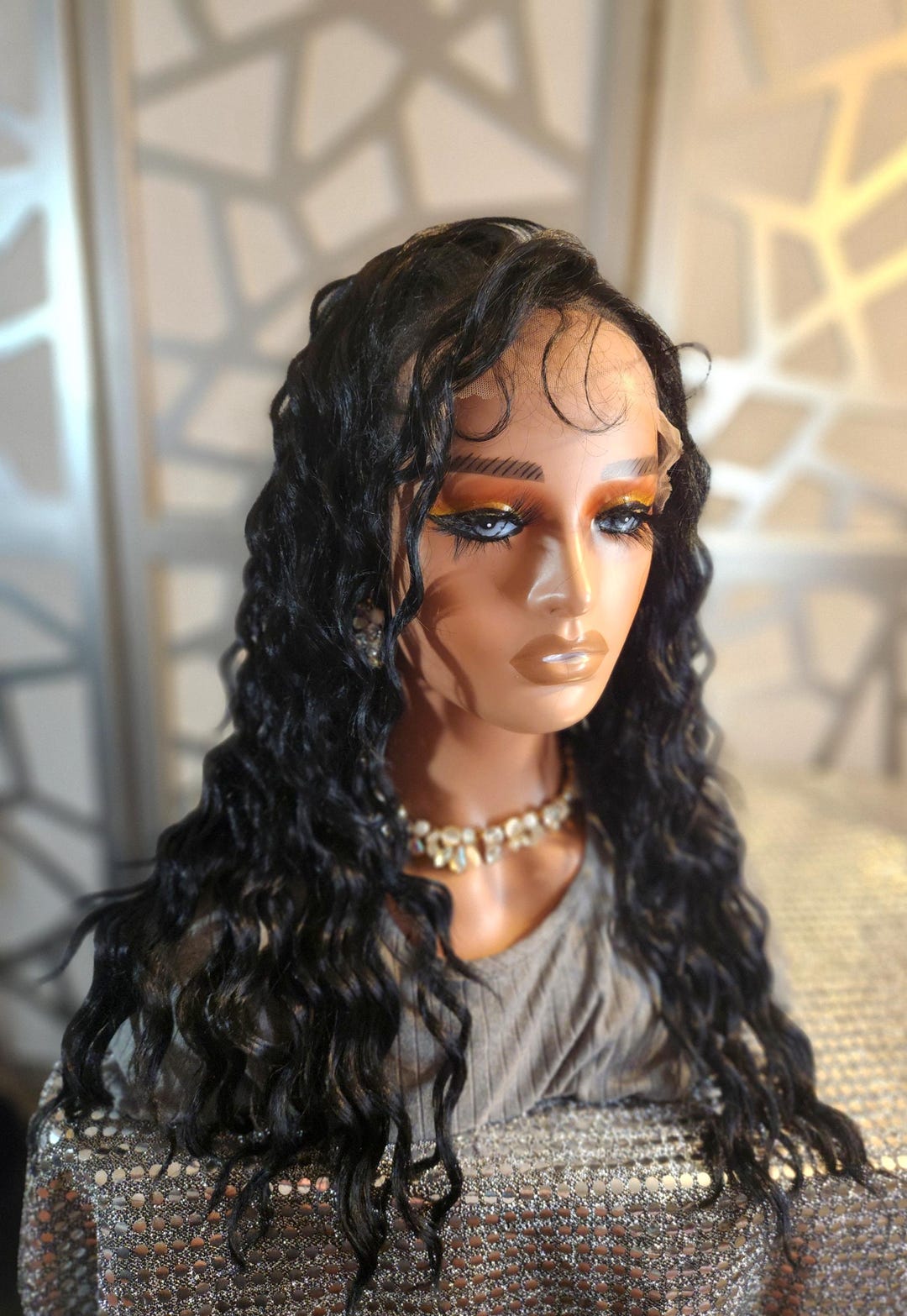 Black Wig Curly Wig Human Hair Blend Free Parting 13x4 Lace Front ...