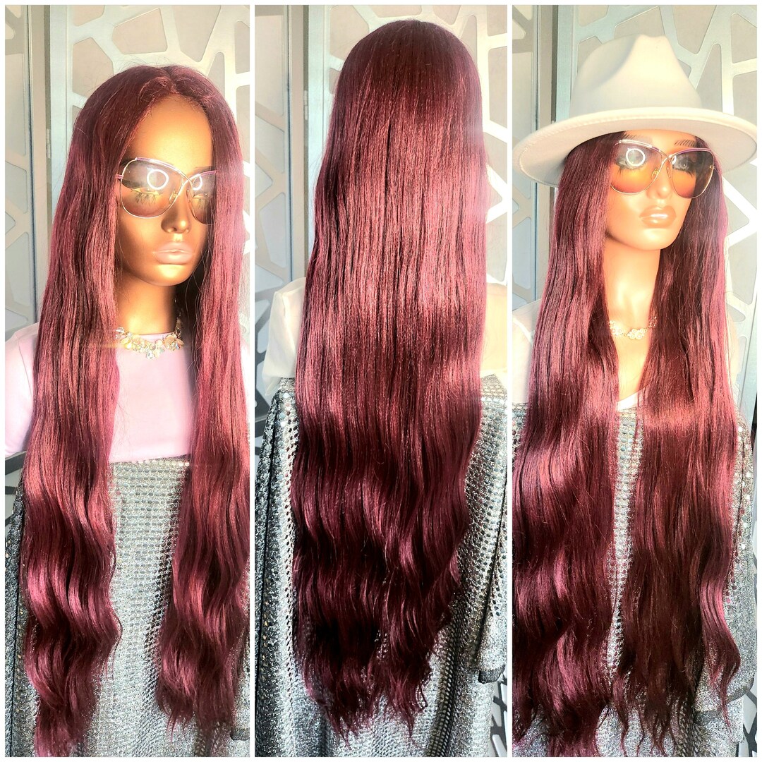 43 Burgundy Wig 99J Extra Long Wig Loose Wave Burgundy Wig Lace Part ...