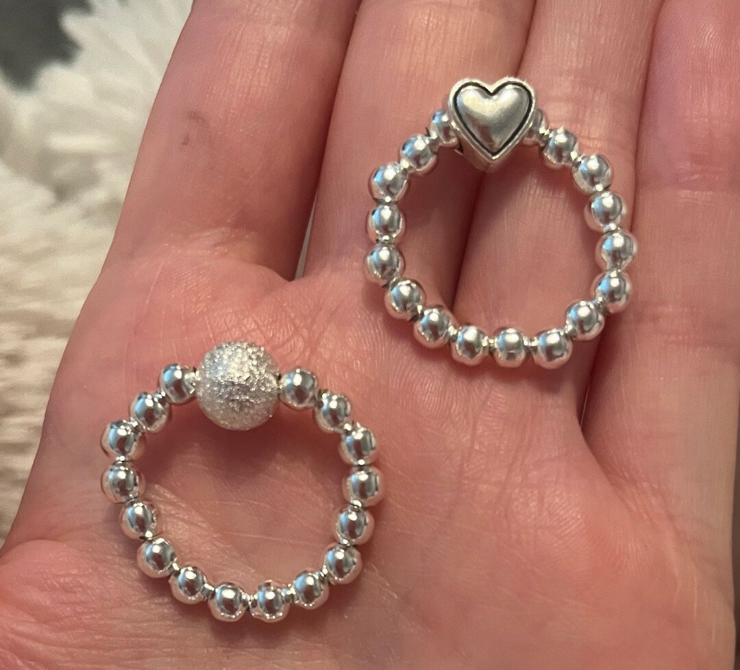 Fidget Ring Duo Set. Silver Heart Spinner Fidget Ring and Sparkle ...