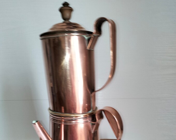 Vintage Copper and Brass Coffee Pot, Copper Cafetiere, Vintage Coffee ...