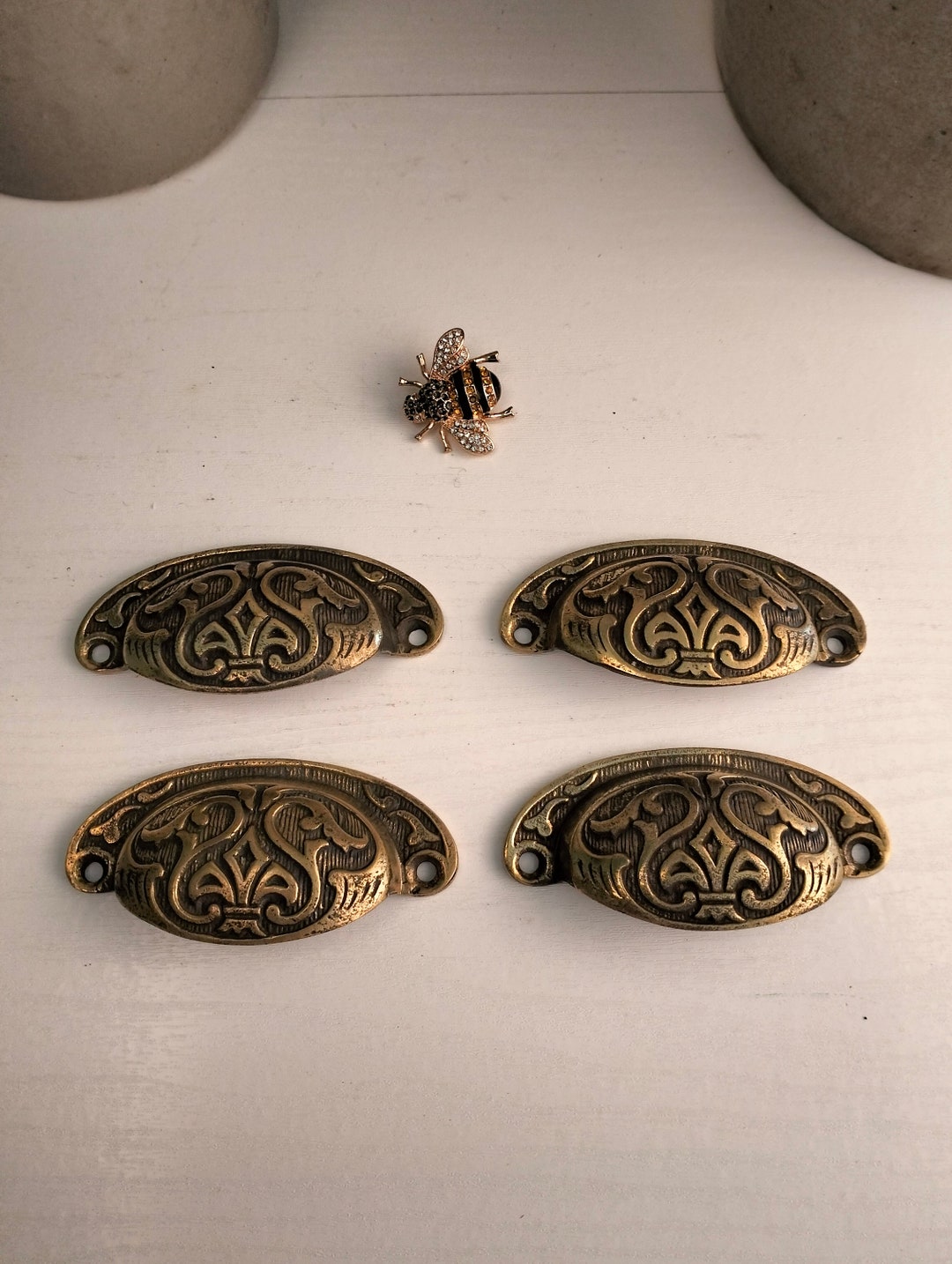 Vintage Brass Drawer Pulls Set, French Style Metal Handles, Restore ...