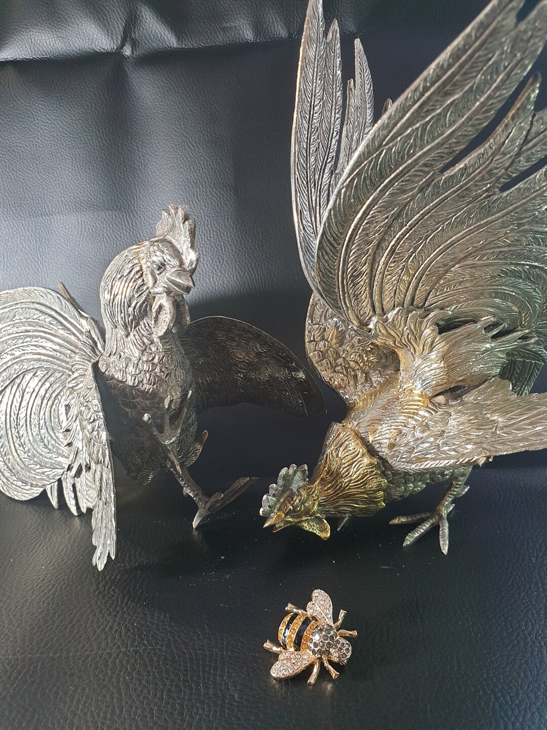 Pair of Vintage Silver Plated Fighting Cockerel Figurines - Etsy