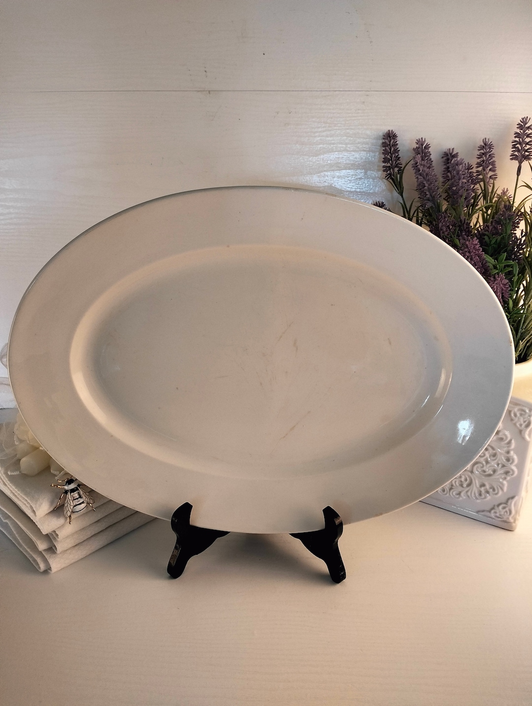 Vintage French Ceramic Serving Platter, Antique White Serving Plate ...