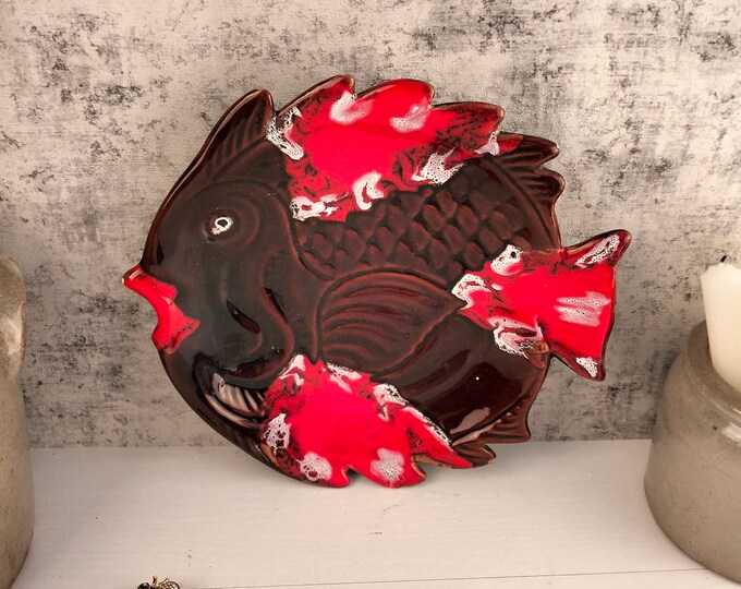 Vintage Ceramic Covered Fish Platter/art Pottery Fish Shaped Platter ...
