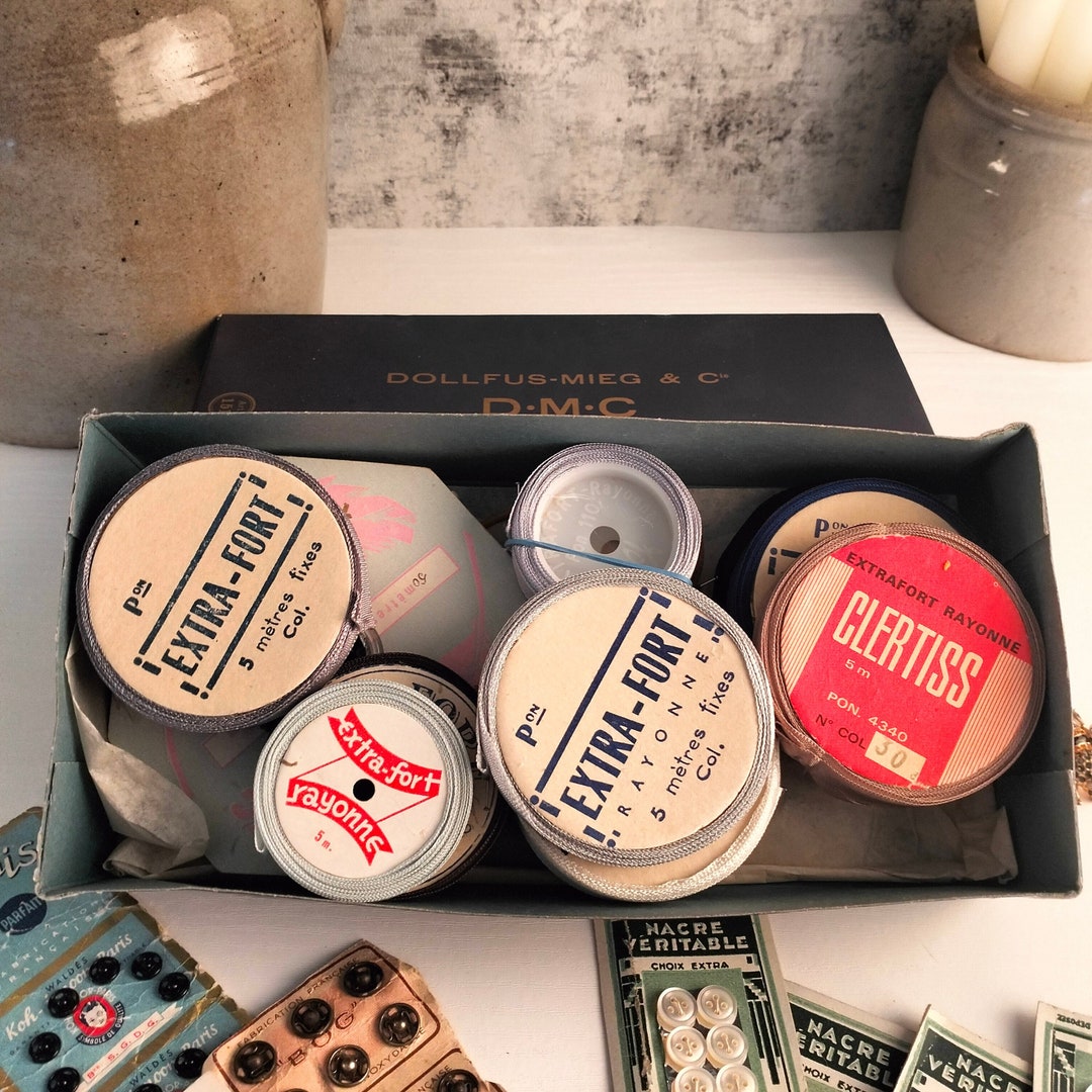 French Vintage Haberdashery Pack, Rayon Ribbon, Buttons, Press Studs - Etsy