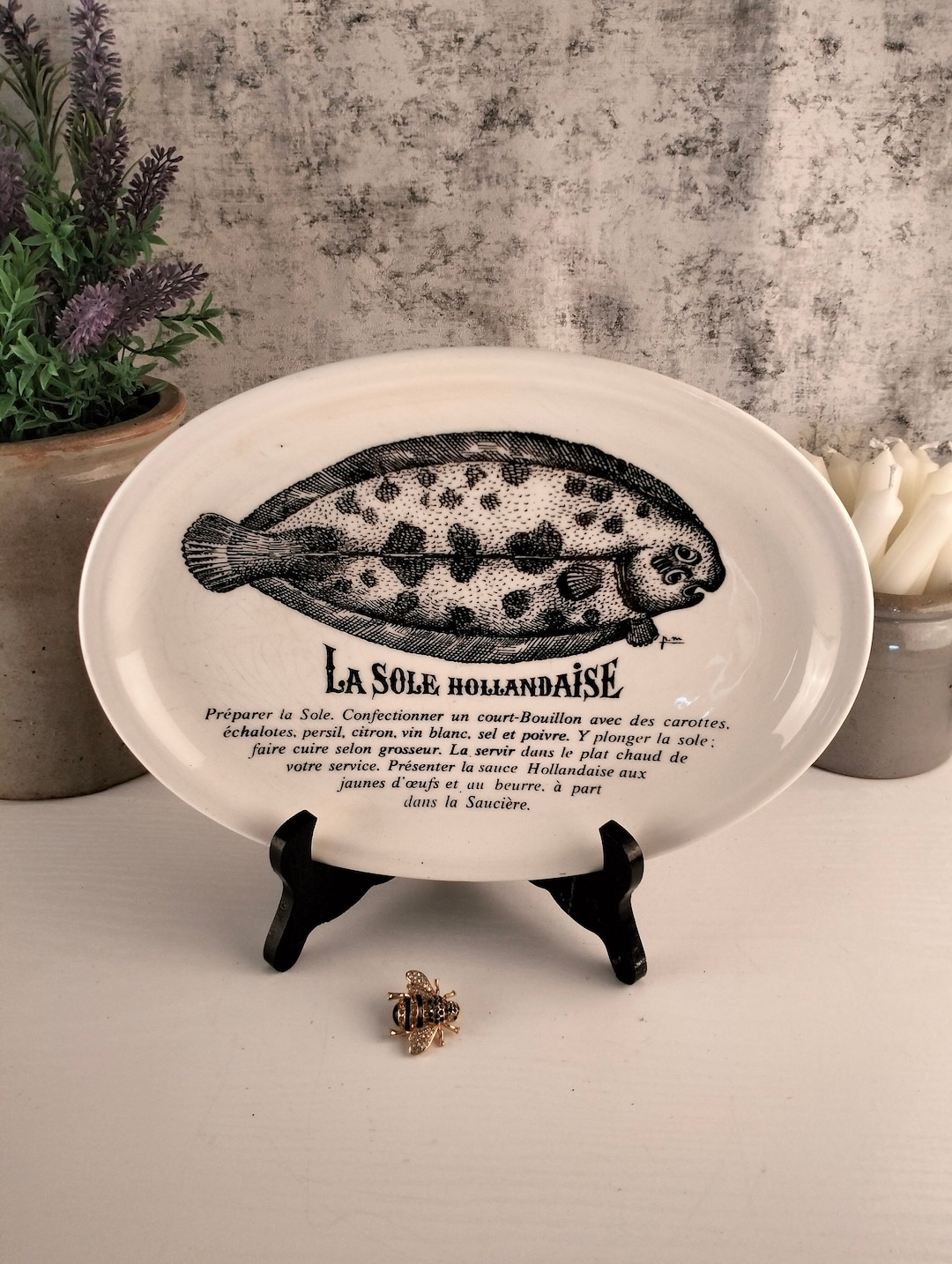 Vintage French Platter, Gien Fish Earthenware Plate, Oval Fish Platter ...