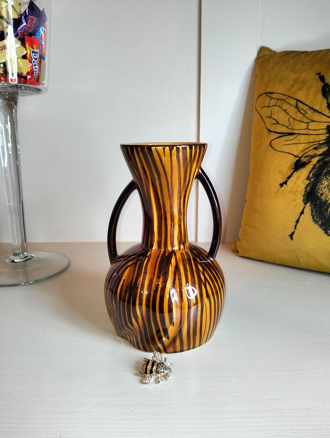 Vintage French Vase, Retro Vase, Brown Vase Domino Pattern by ...