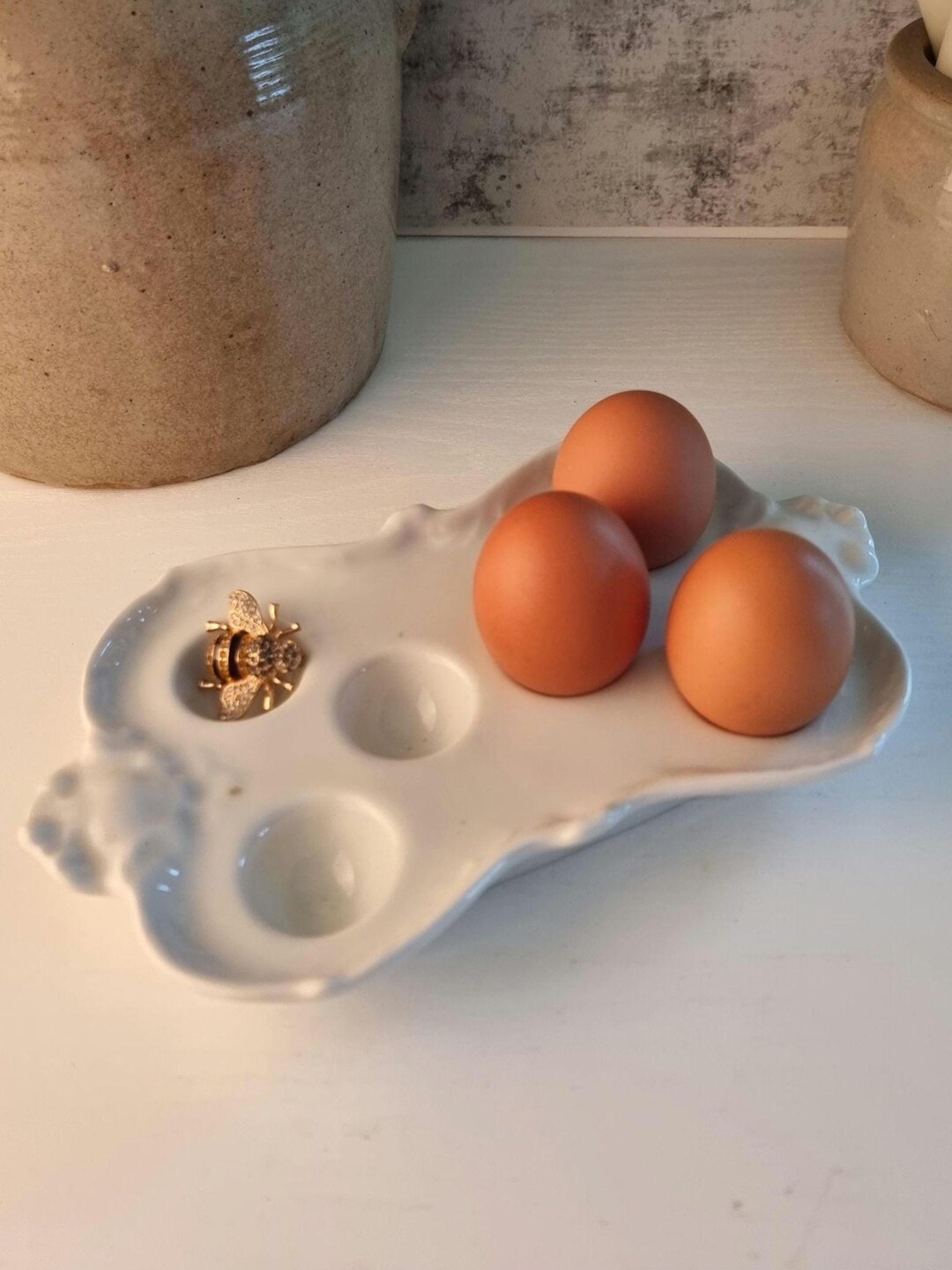 Vintage White Egg Tray - Vintage Ceramic Egg Tray - Vintage White ...