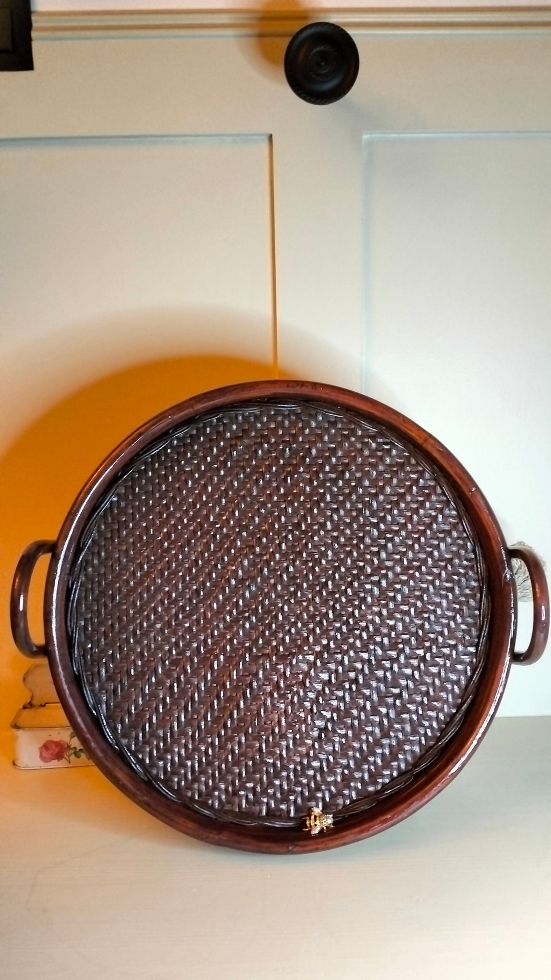 Mid Century Bamboo Tray, Vintage French Bamboo Tray, Vintage Circular ...