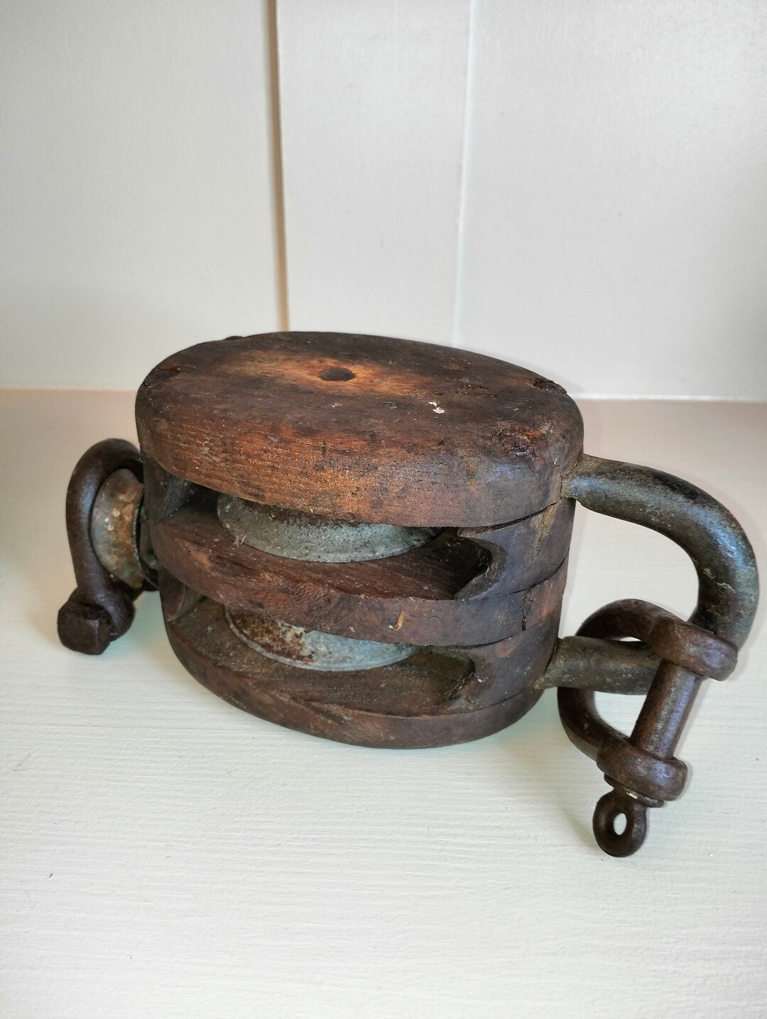 Antique Wooden Block Pulley, Antique Wood Pulley, Decorative Pulley ...