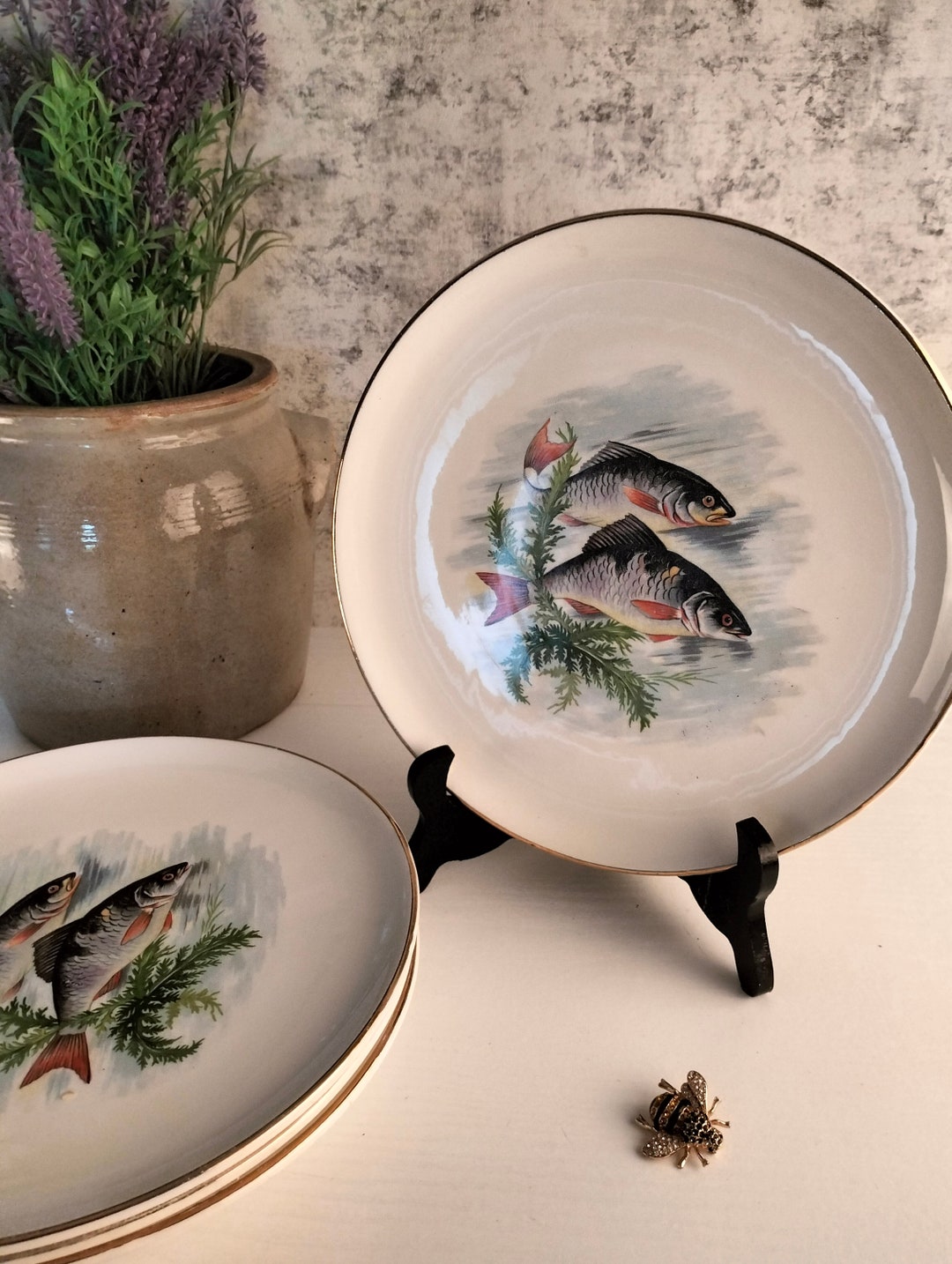 Four Mix and Match Fish Plates for Display & Décor, Fish Dinnerware Set ...