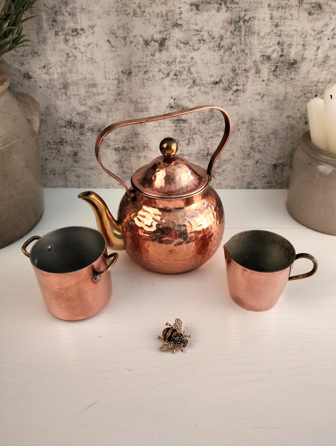 Vintage Copper Tea Set - Copper Teapot - Vintage Copper Kettle - Small ...
